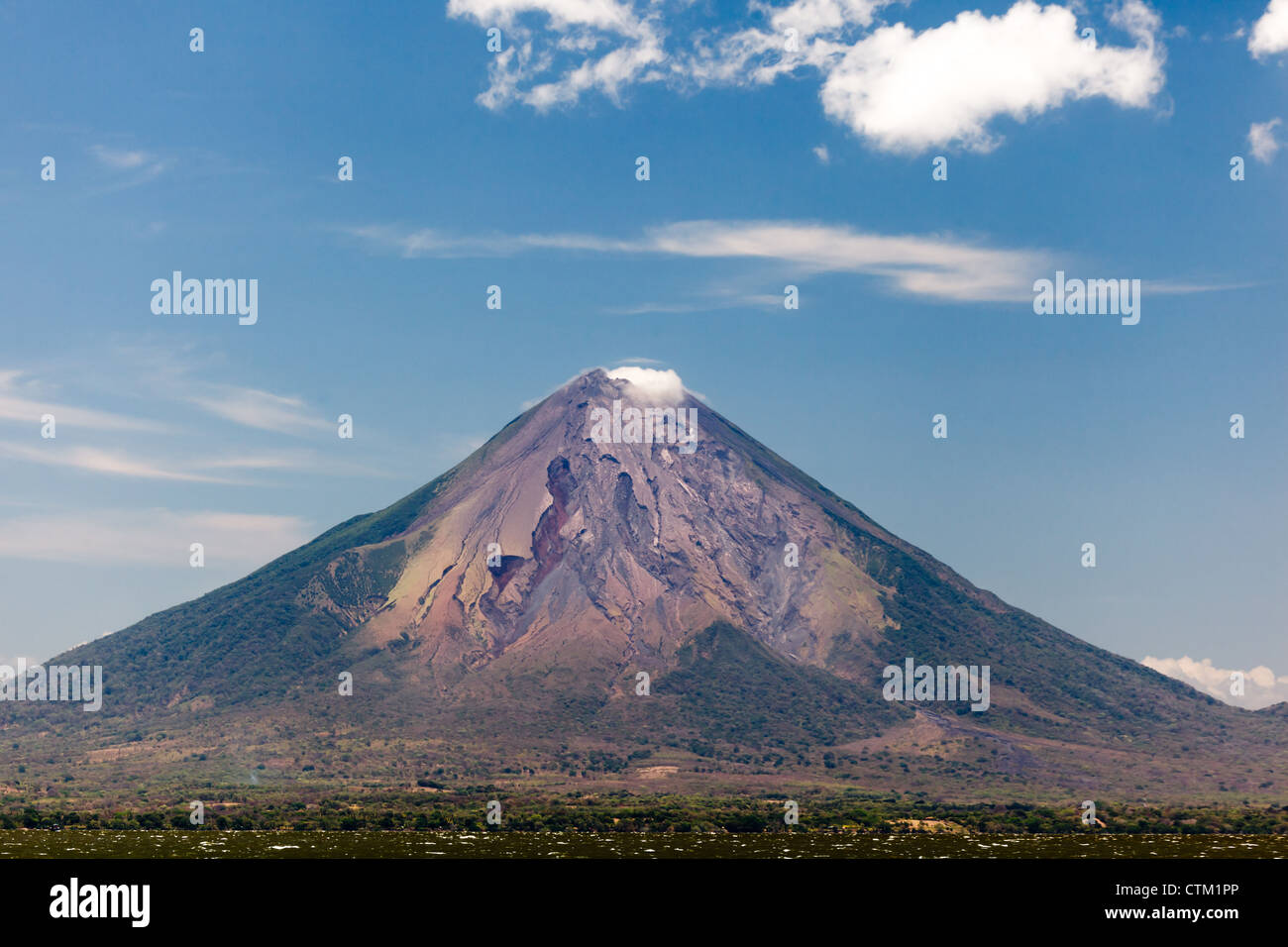 landscape view of volcano Conception and lava flows from valley below ...