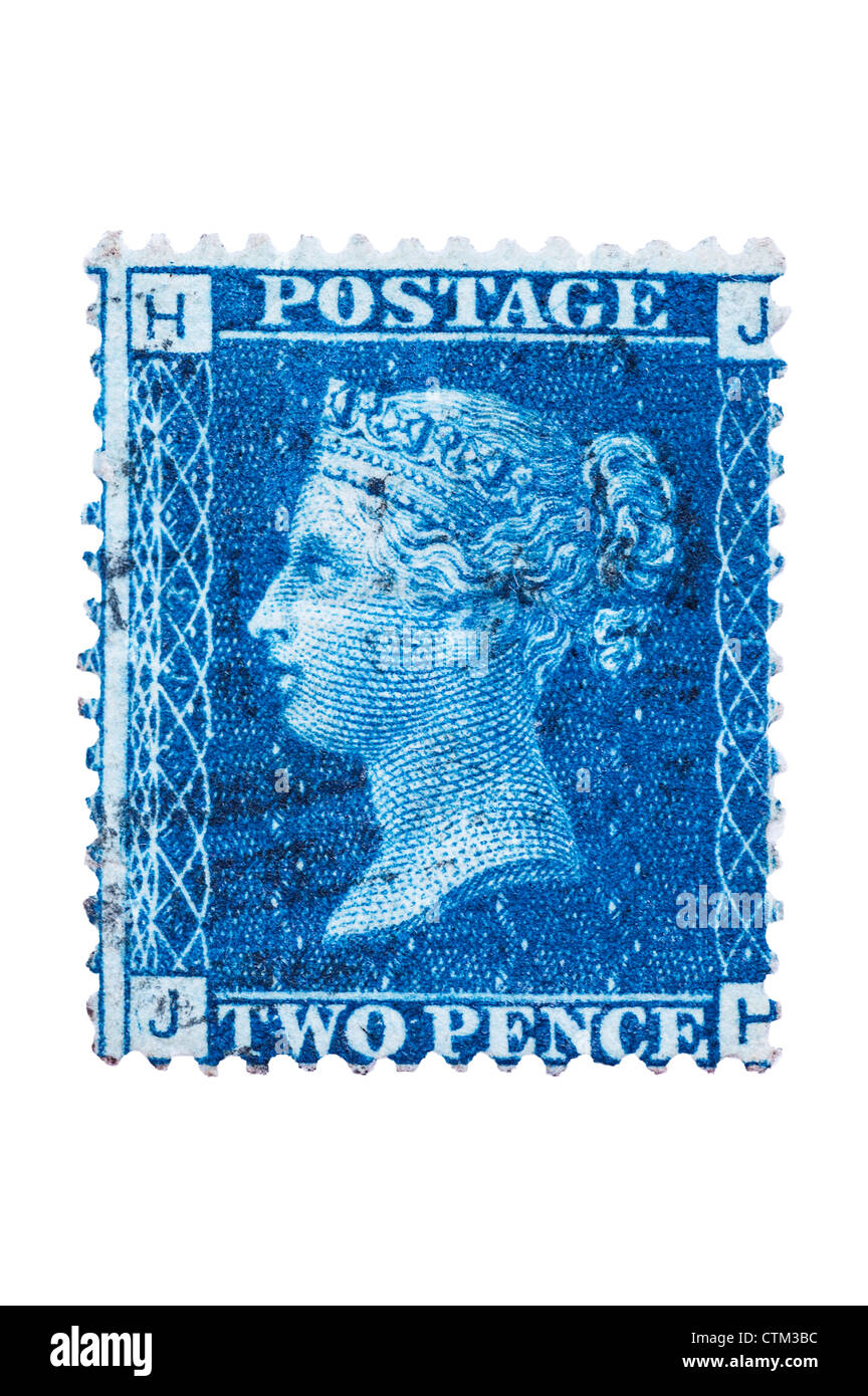 A Victorian two penny blue 2d postage stamp on a white background Stock ...