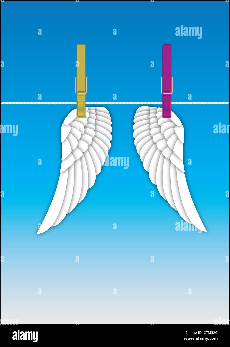 two white angel's wings dry on sky background Stock Photo - Alamy