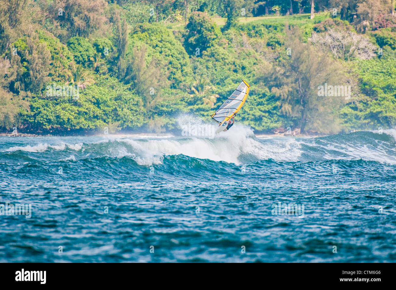 Windsurfing in Hanalei Bay, Kauai, Hawaii Stock Photo - Alamy