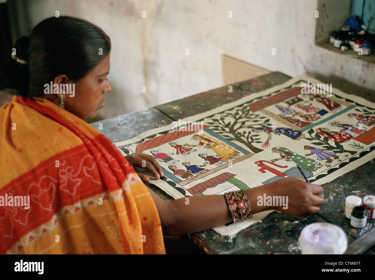 Woman painting Mithila art ( Nepal Stock Photo - Alamy