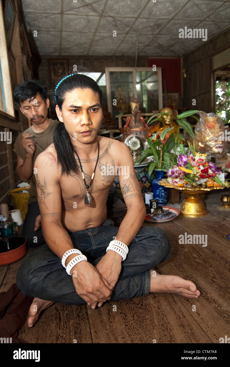Samnak of Ajahn Pawet. Ayuthaya. Sak Yan are the mystical tattoos ...