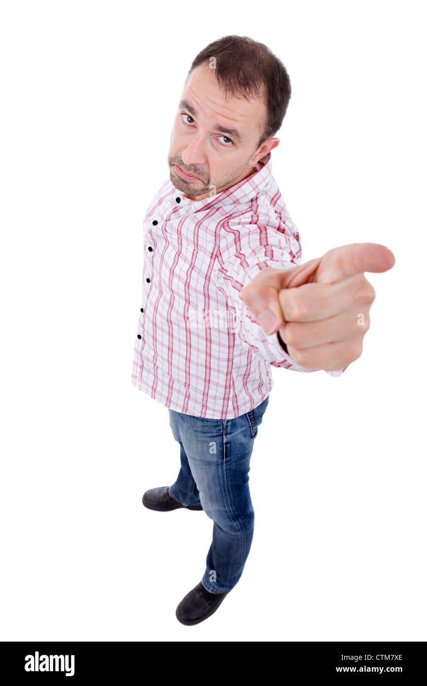 young casual man full body pointing, isolated on white Stock Photo - Alamy