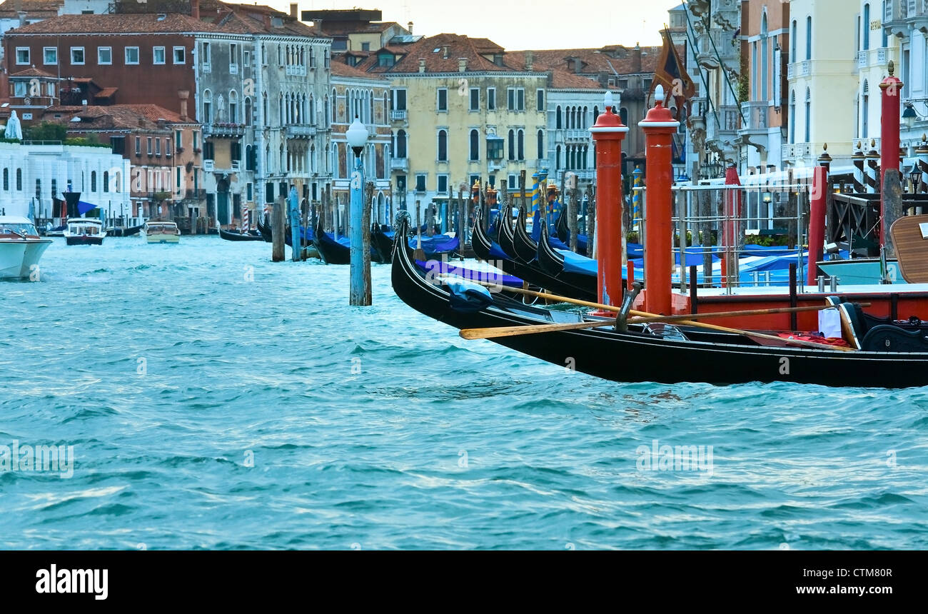 Nice summer venetian Grand Canal view with gondolas on water (Venice ...