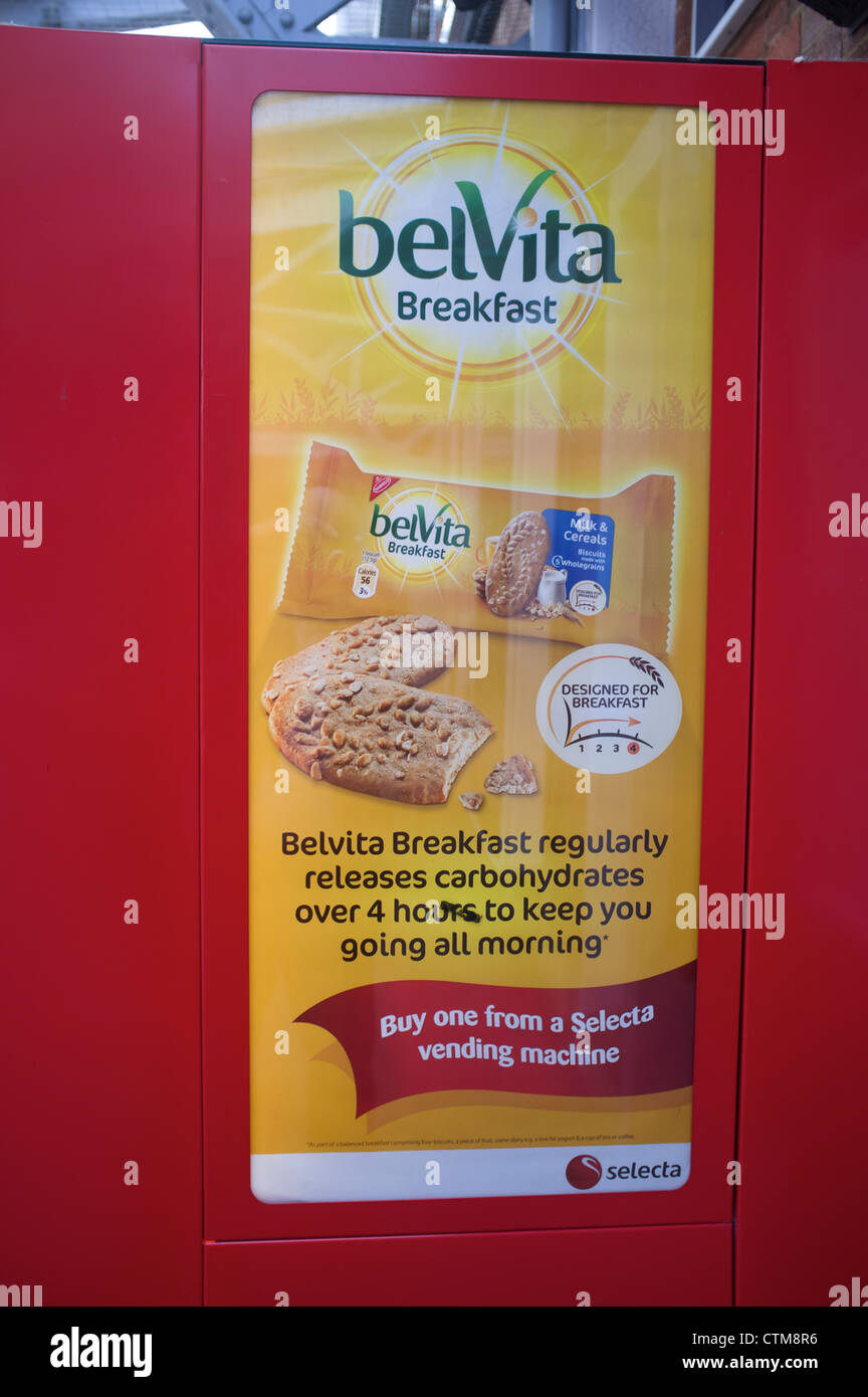 Breakfast cereal bar advertisement at a railway station Stock Photo - Alamy
