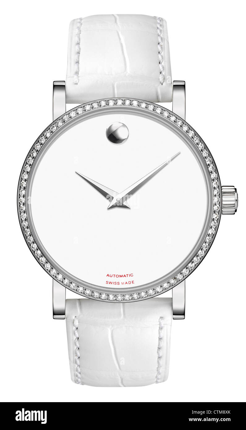 Luxury lady silver wrist watch on leather strap Stock Photo - Alamy