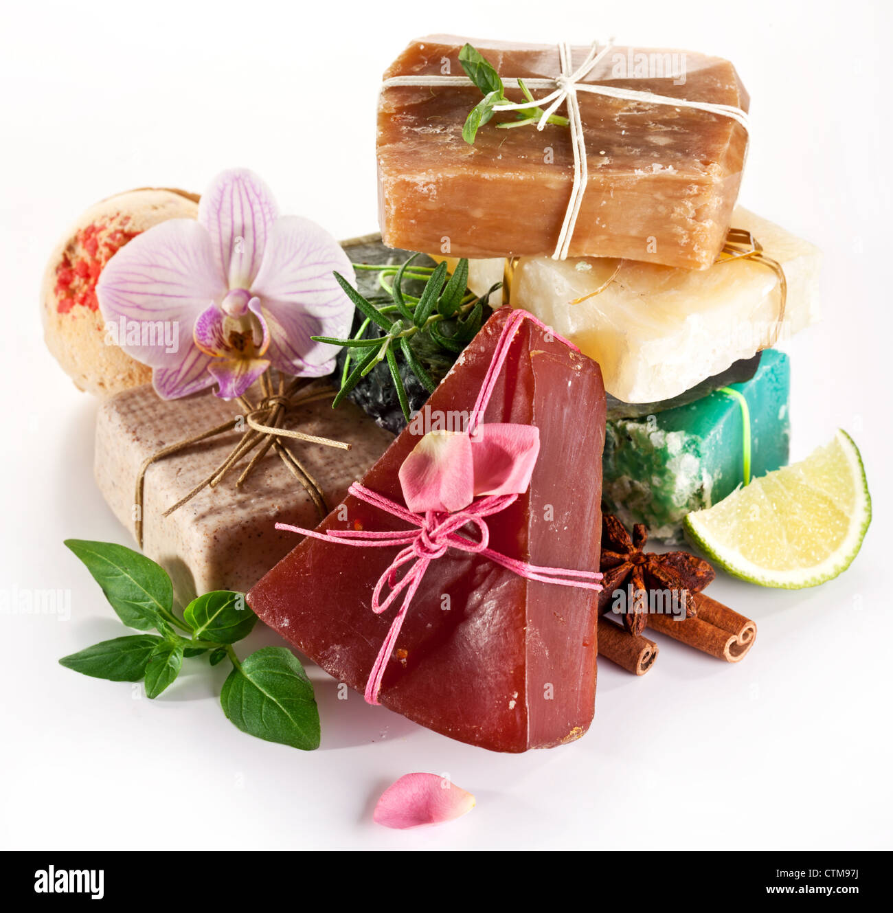 Range of different soaps on a white background Stock Photo - Alamy