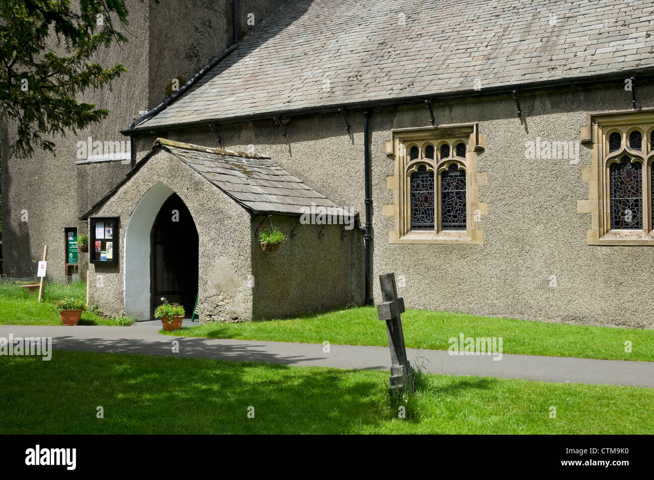 Entrance to St Oswald's Church in summer Grasmere Cumbria England UK ...