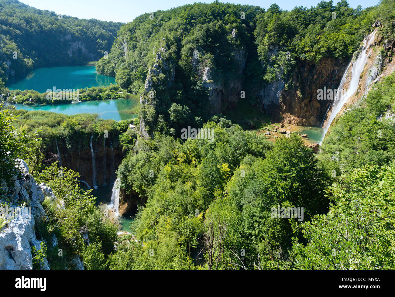 Cascade azure limpid lakes with waterfalls in Plitvice Lakes National ...