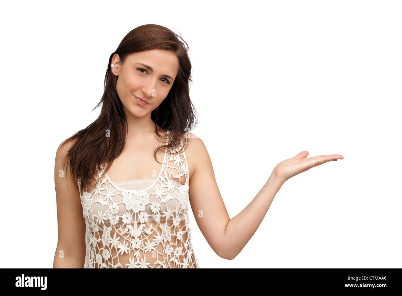 Beautiful Brunette Hostess Stock Photo - Alamy