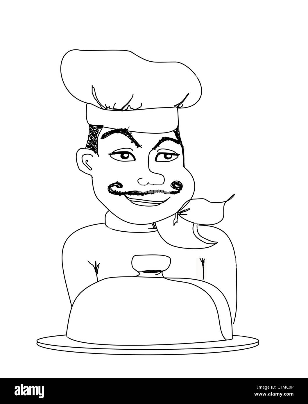 chef cook with a tray doodle illustration Stock Photo - Alamy