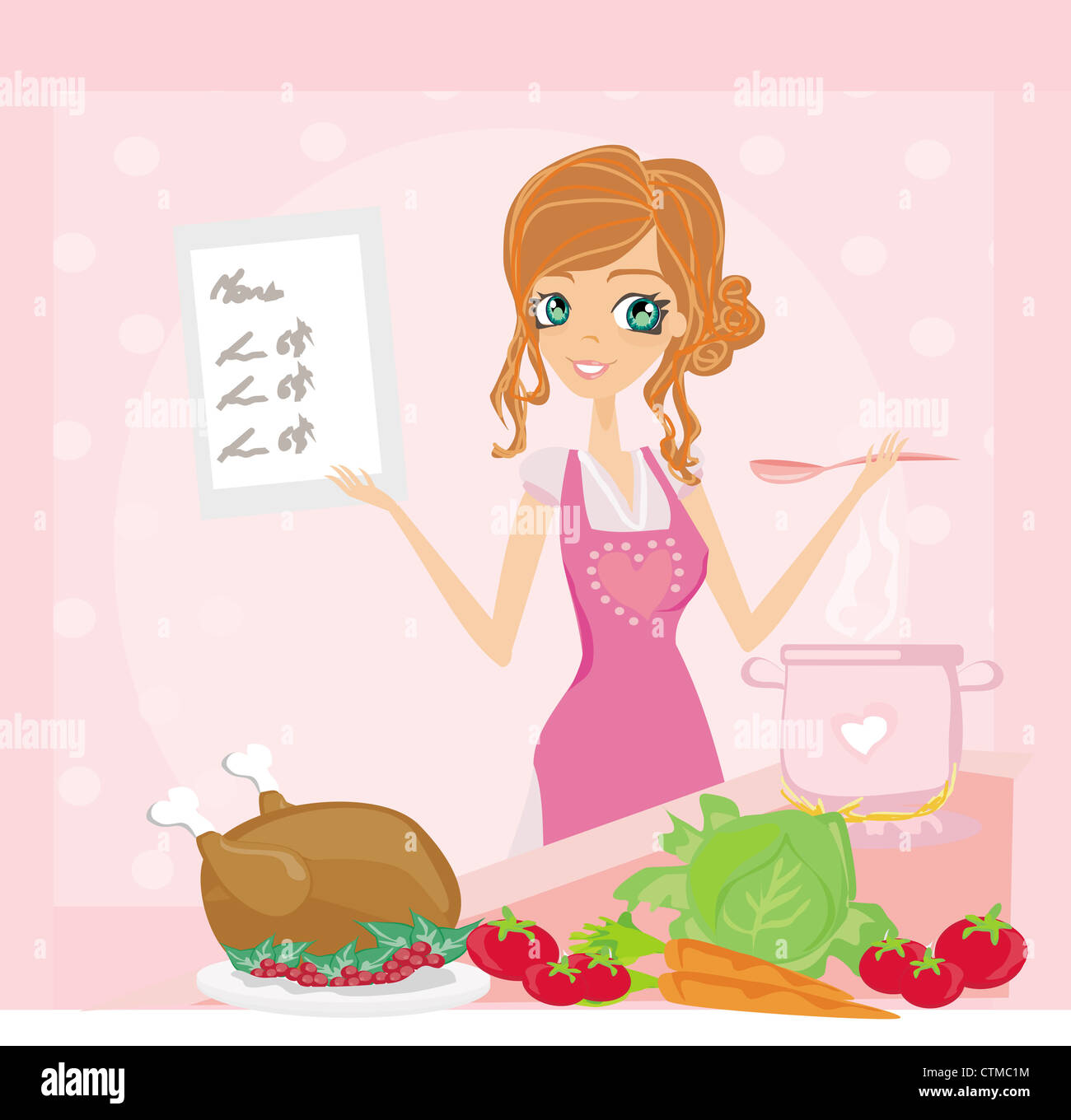 Beautiful lady cooking lunch Stock Photo - Alamy