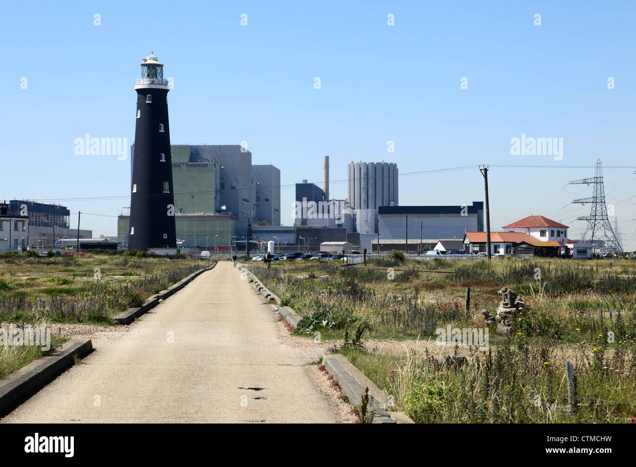 Dungeness B Nuclear Power Station and old lighthouse Kent Stock Photo ...