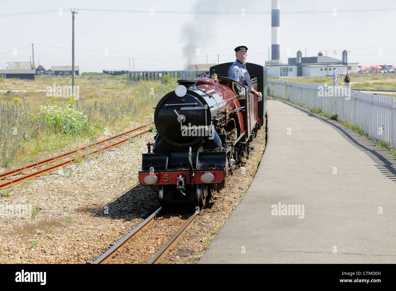Train of Romney Hythe and Dymchurch Railway arriving at Dungeness ...