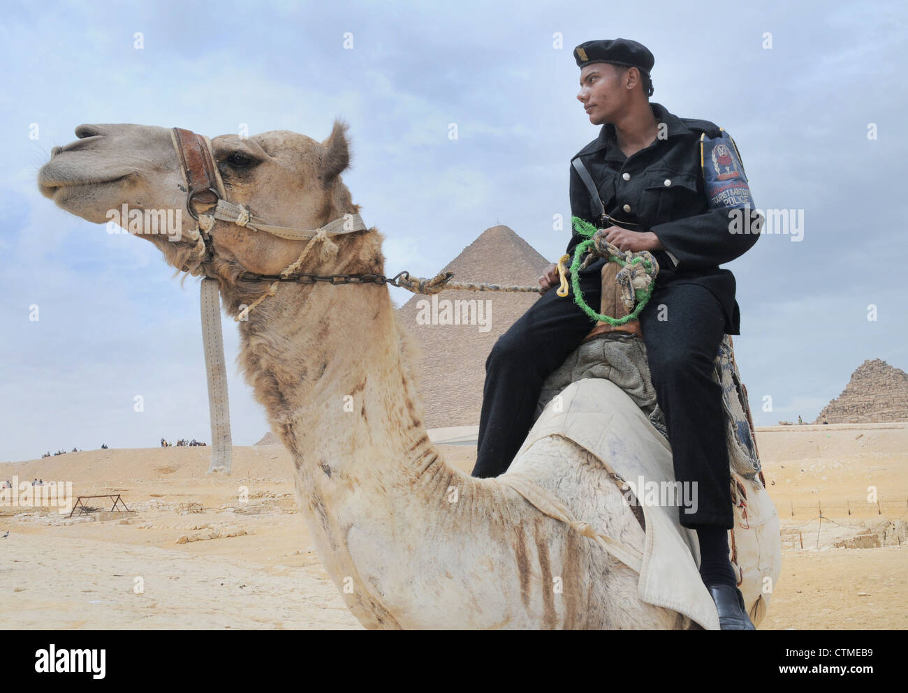 Egyptian tourist police patrol around the pyramids, Egypt Stock Photo ...
