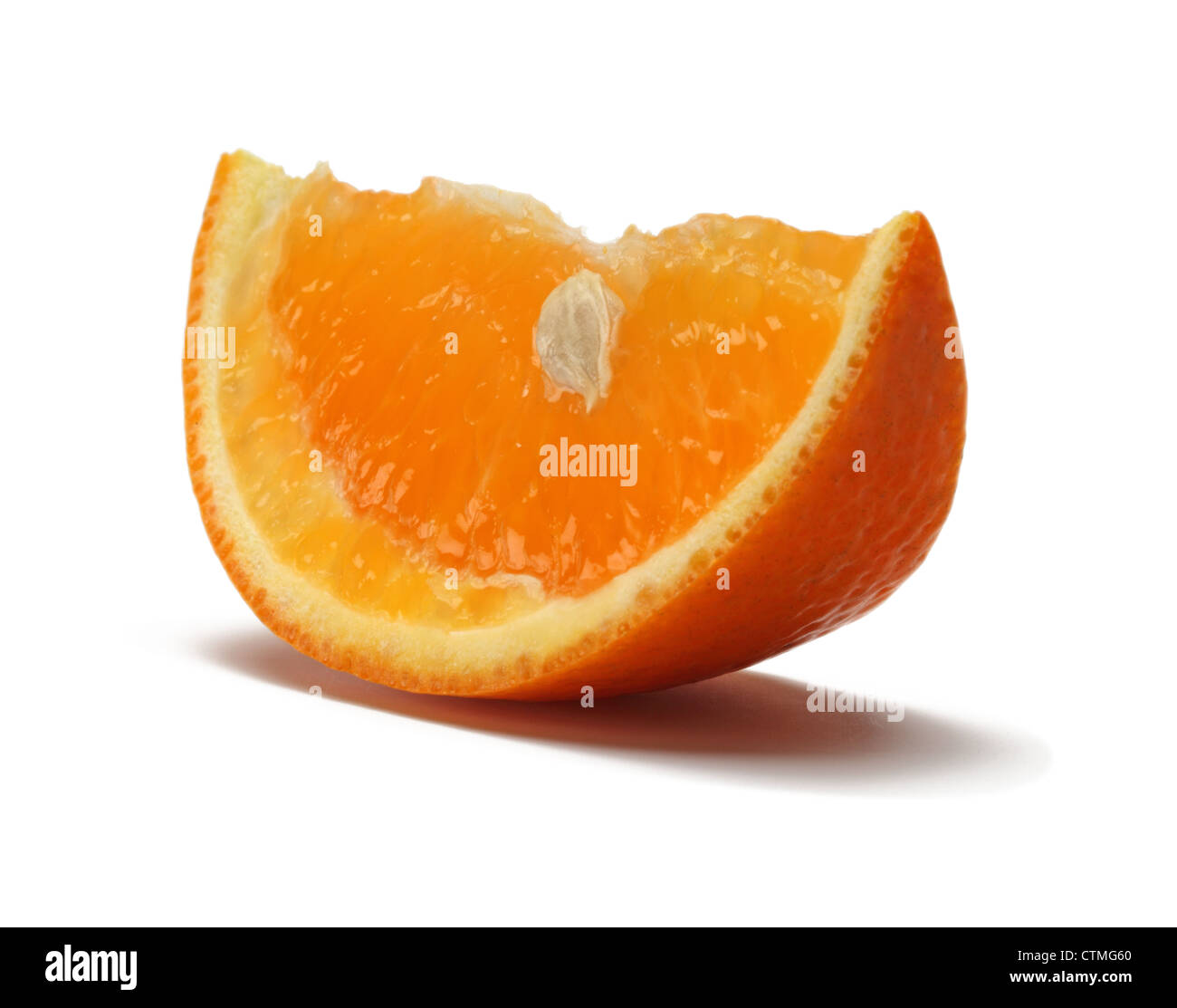 An orange segment wedge with one seed on a white background. Cut out ...