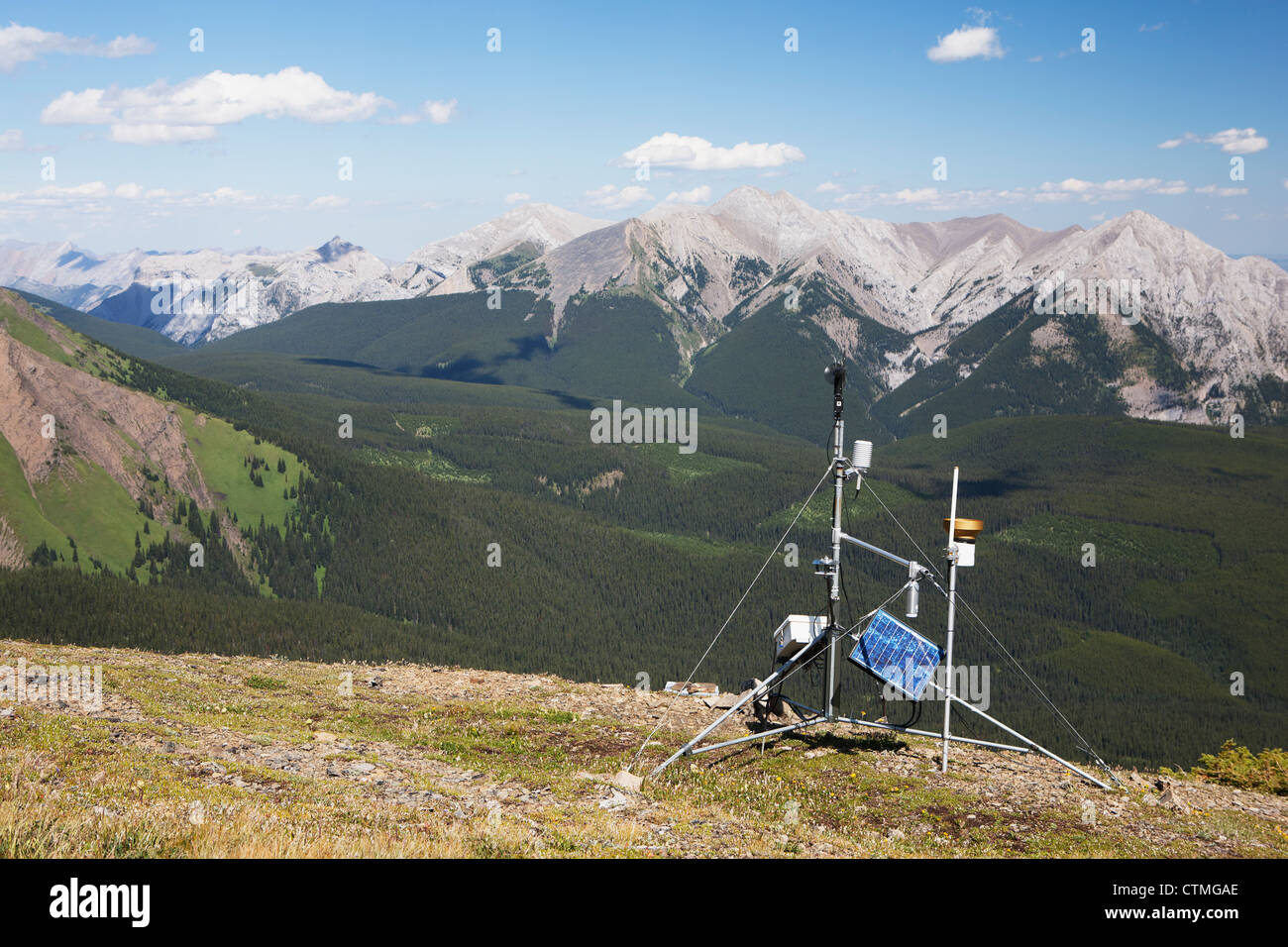 A Weather Station On Top Of A Ridge With Mountains And Valley In The ...