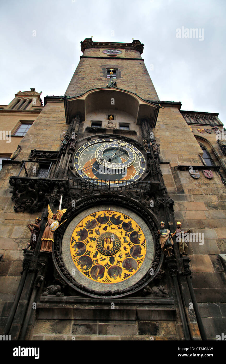 View of the astronomical clock tower in Prague, Czech Republic Stock ...