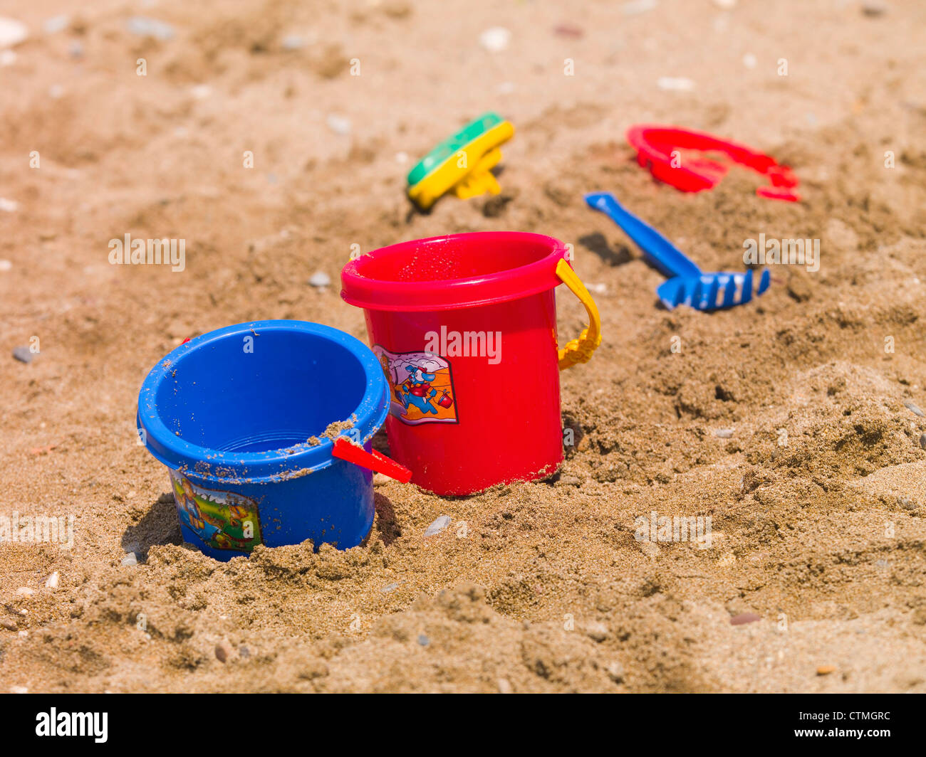 Plastic buckets and toys on beach, Antalya, Turkey Stock Photo - Alamy