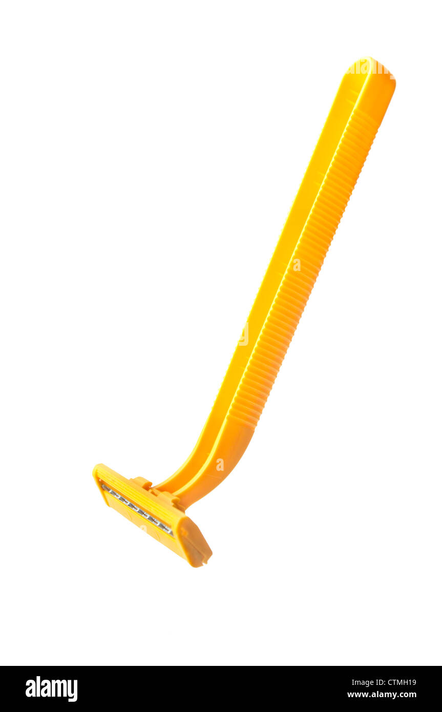 sideview of isolated disposable yellow razor, for men personal grooming ...