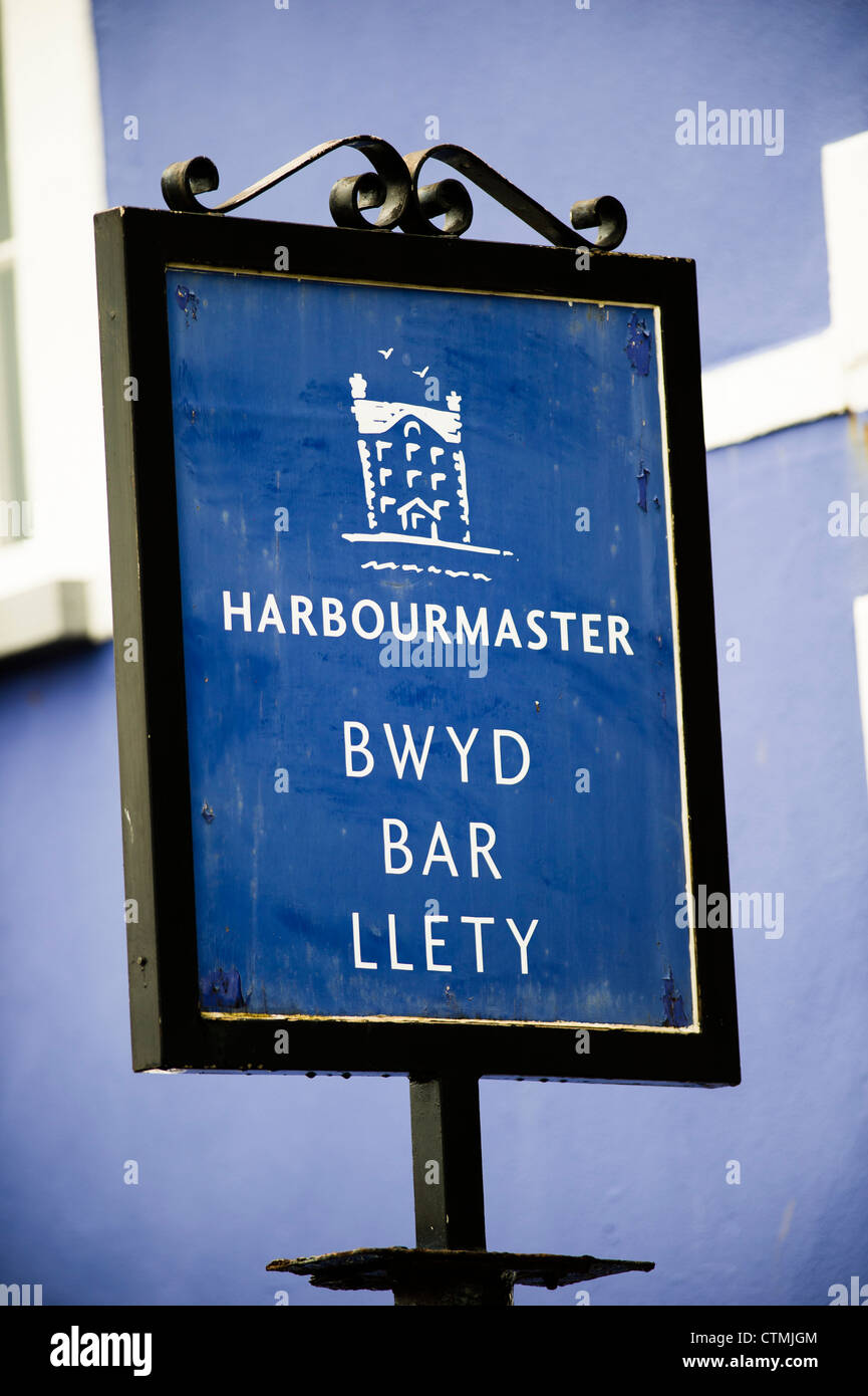 The Harbourmaster hotel sign, Aberaeron Ceredigion Wales UK Stock Photo ...