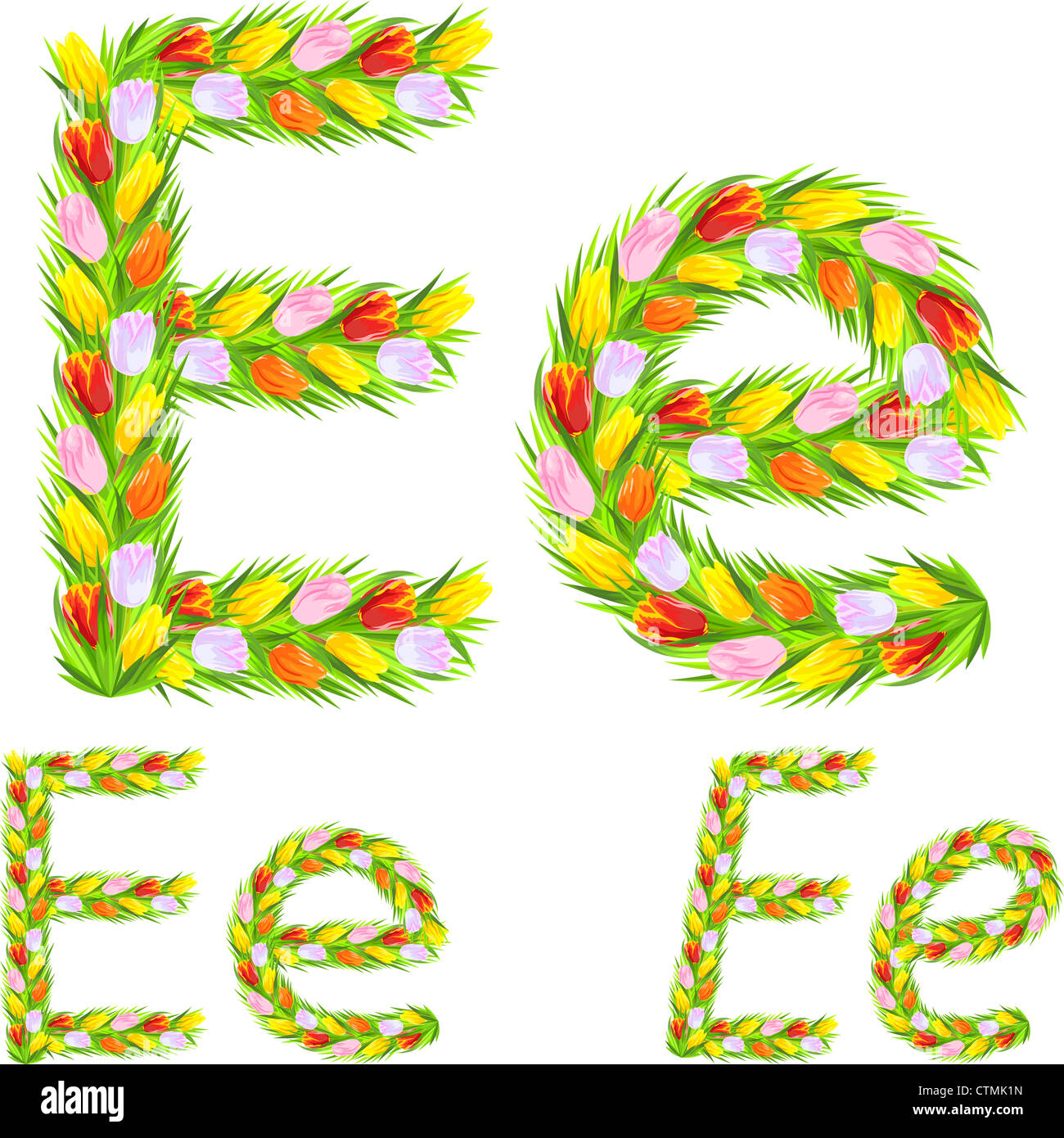 font type letter e made from flower tulip with a different typeface ...