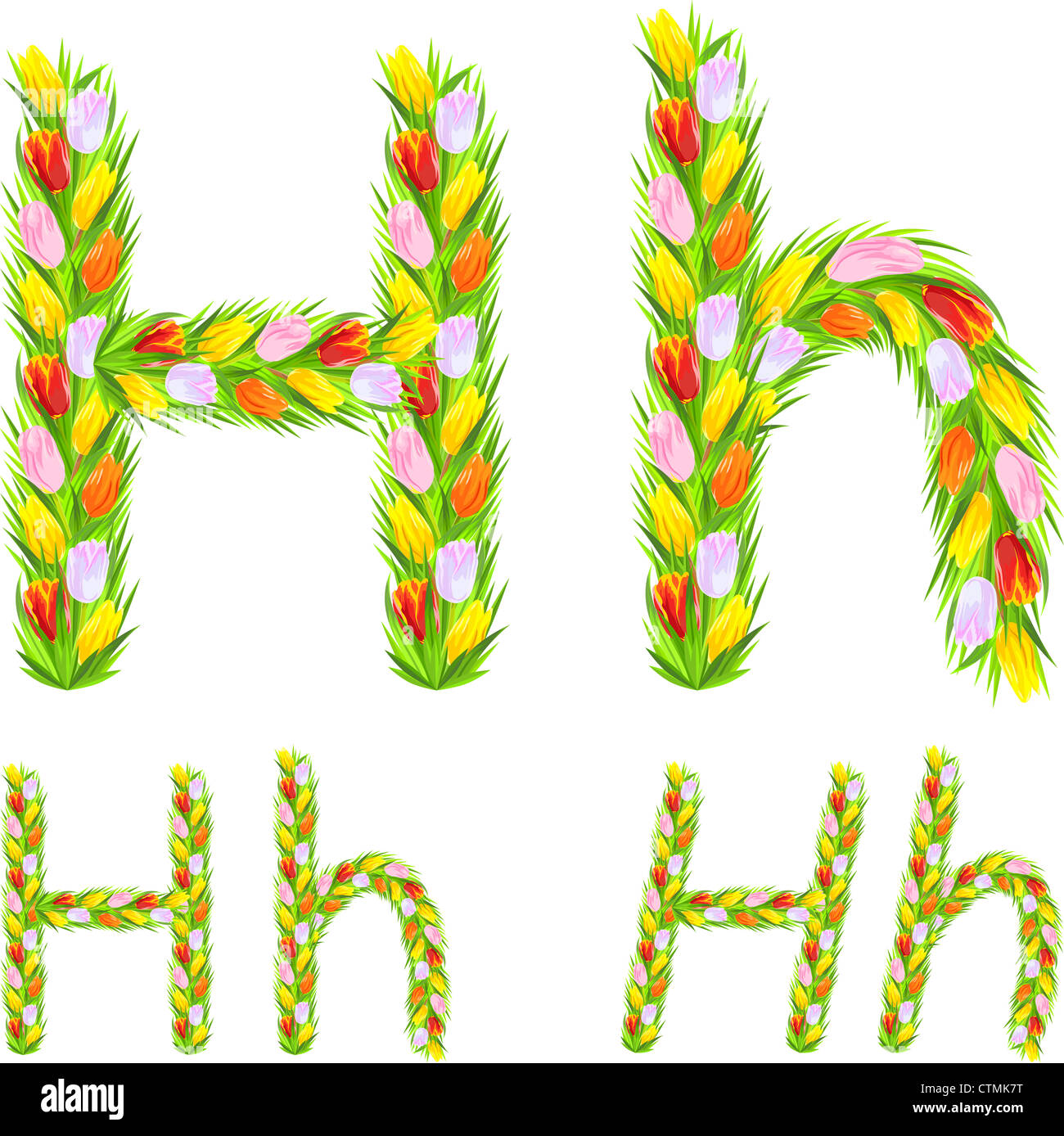font type letter h made from flower tulip with a different typeface ...