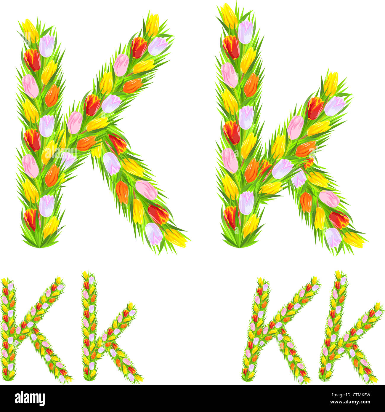 font type letter k made from flower tulip with a different typeface ...