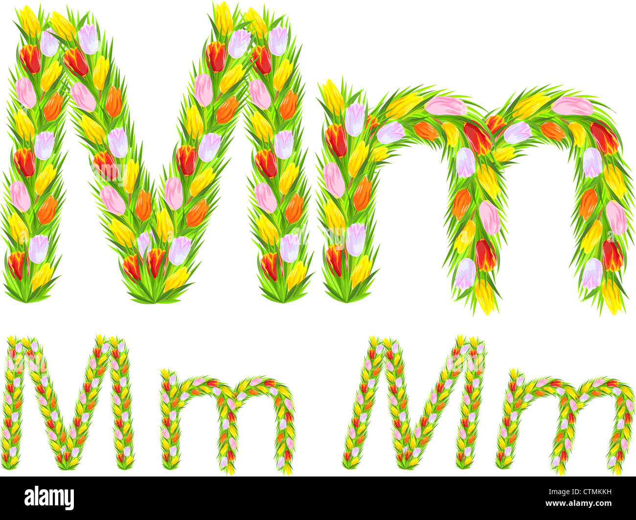 font type letter M made from flower tulip with a different typeface ...