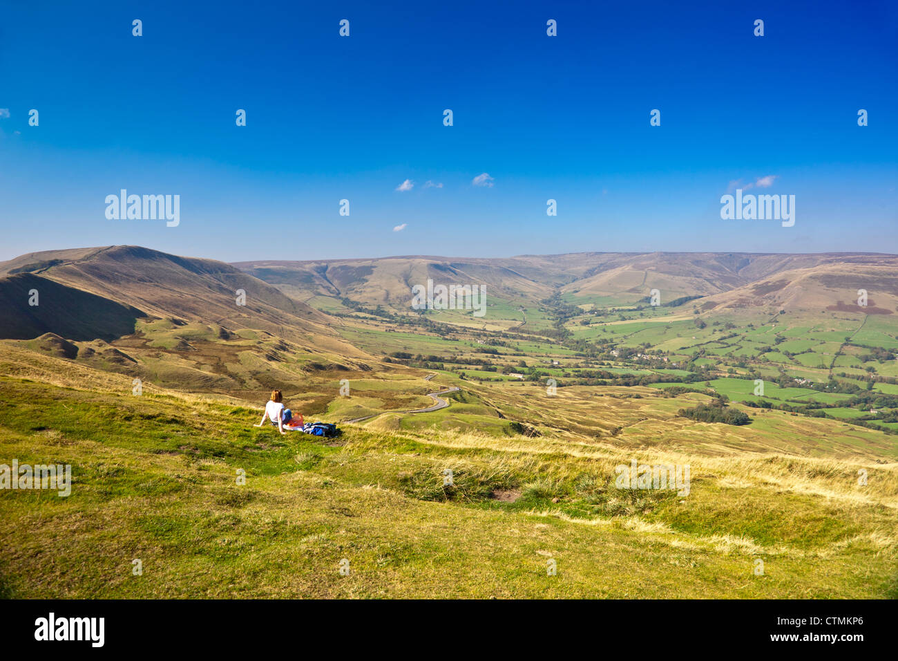 Vale of Edale and Kinder Scout from the summit of Mam Tor in the Peak ...