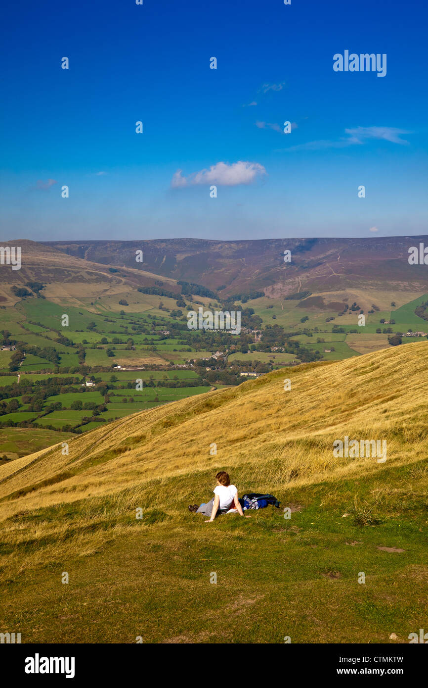 Vale of Edale and Kinder Scout from the summit of Mam Tor in the Peak ...