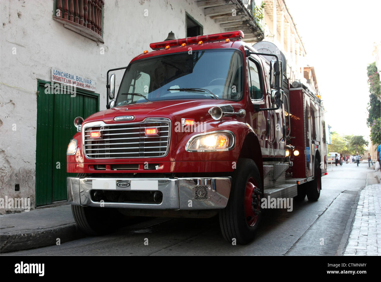 Fire engine on call in Cartagena Colombia South America Stock Photo - Alamy