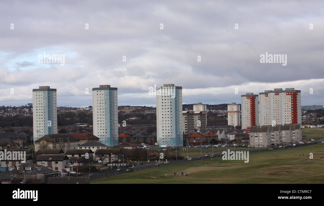 council housing residential tower blocks in Aberdeen, Scotland February ...