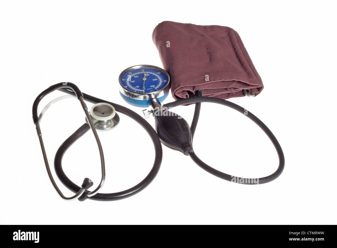 Medical manometer and stethoscope photo on white background Stock Photo ...