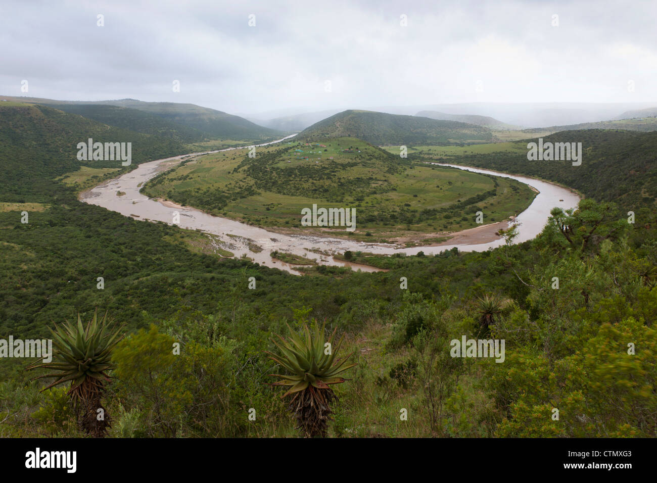 An elevated view of Mbashe River on the outskirts of Mvezo the ...