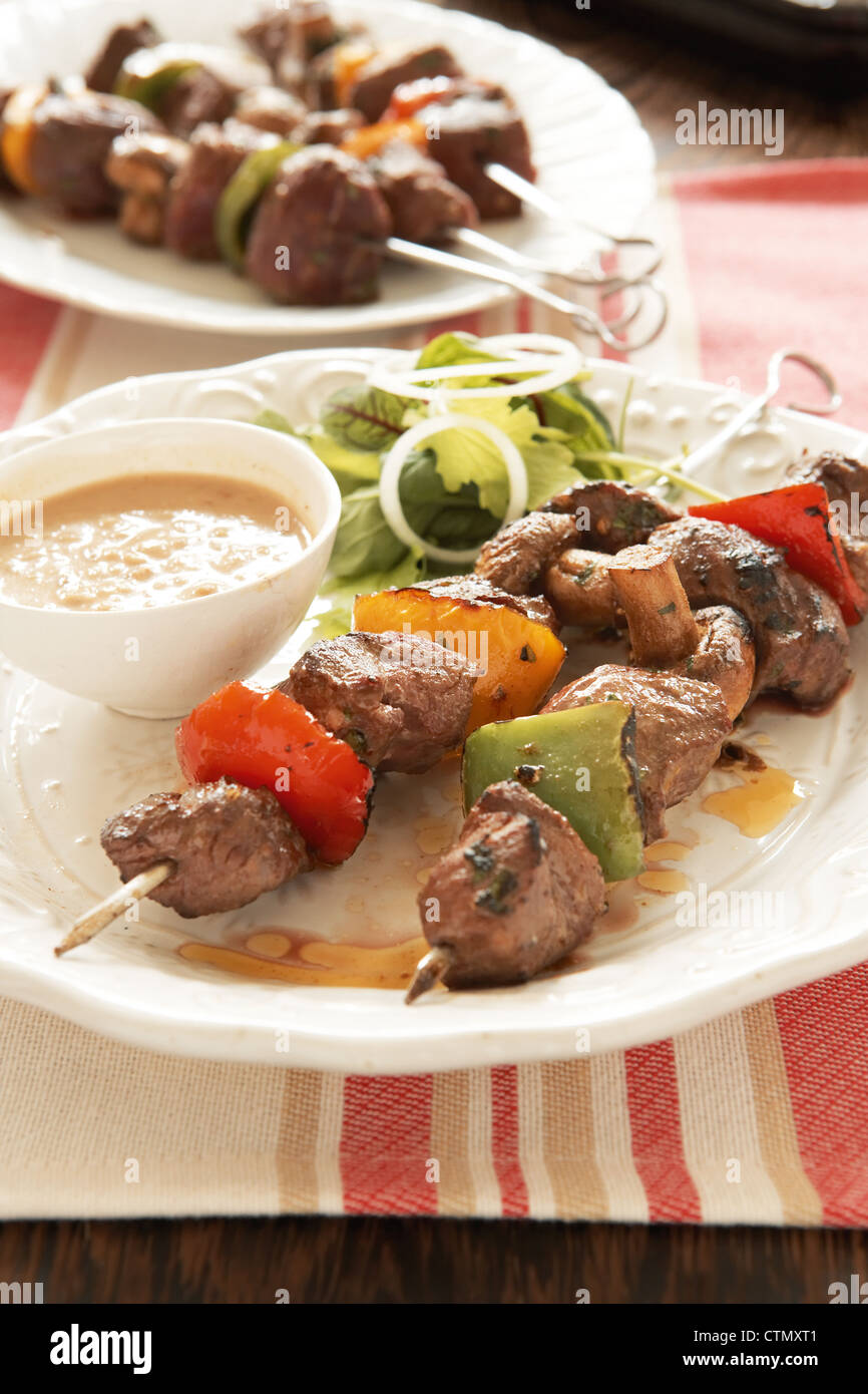 Traditional Karoo cooking. Ostrich sosaties / kebabs with peanut sauce ...