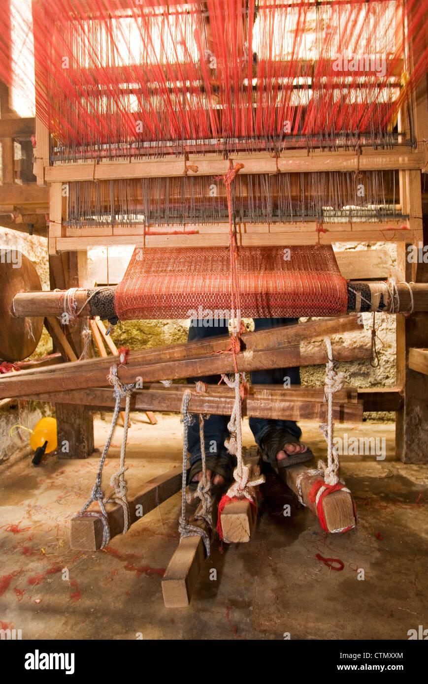 Foot loom used for the making of Maya handicrafts Stock Photo - Alamy