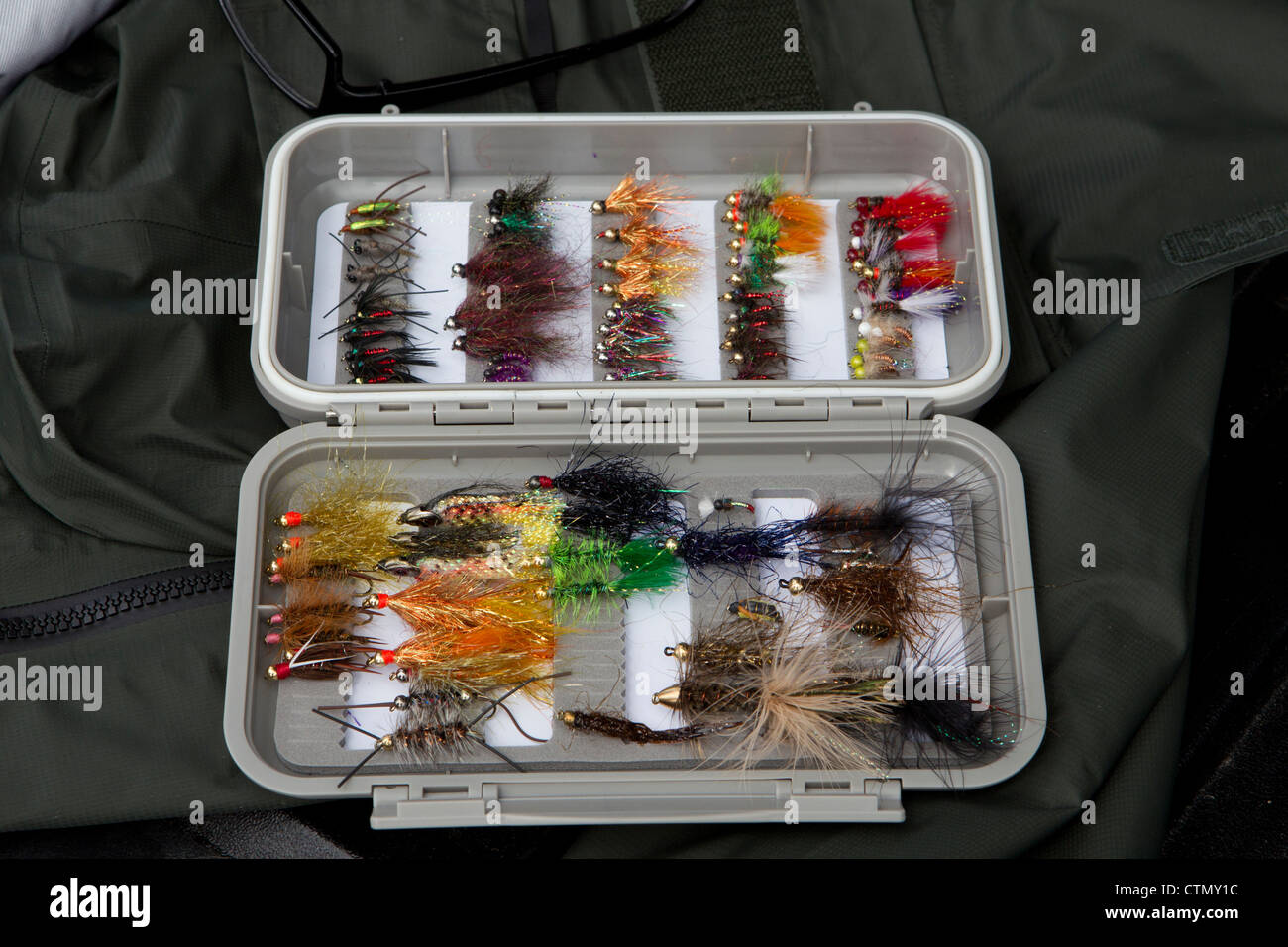 Sparkling bugs in a fly box Stock Photo - Alamy