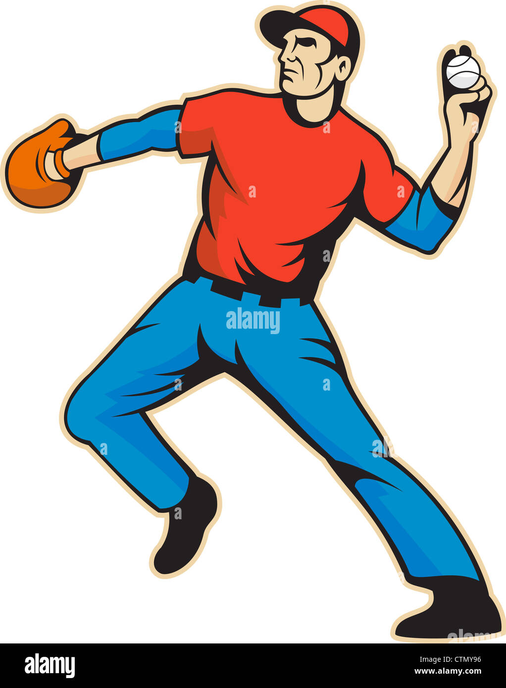 Illustration of a american baseball player outfielder throwing ball ...