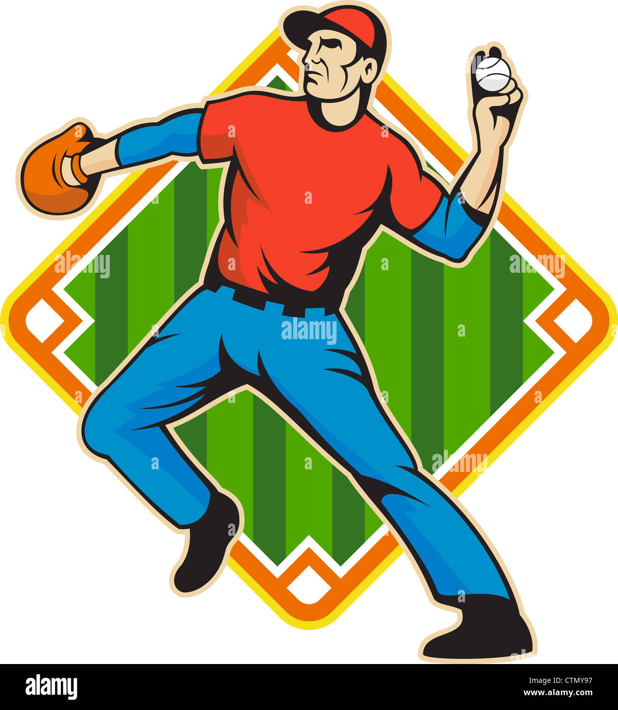 Illustration of a american baseball player outfielder throwing ball ...