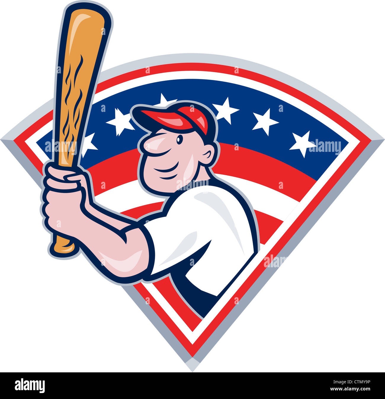 Illustration of a american baseball player batting cartoon style ...