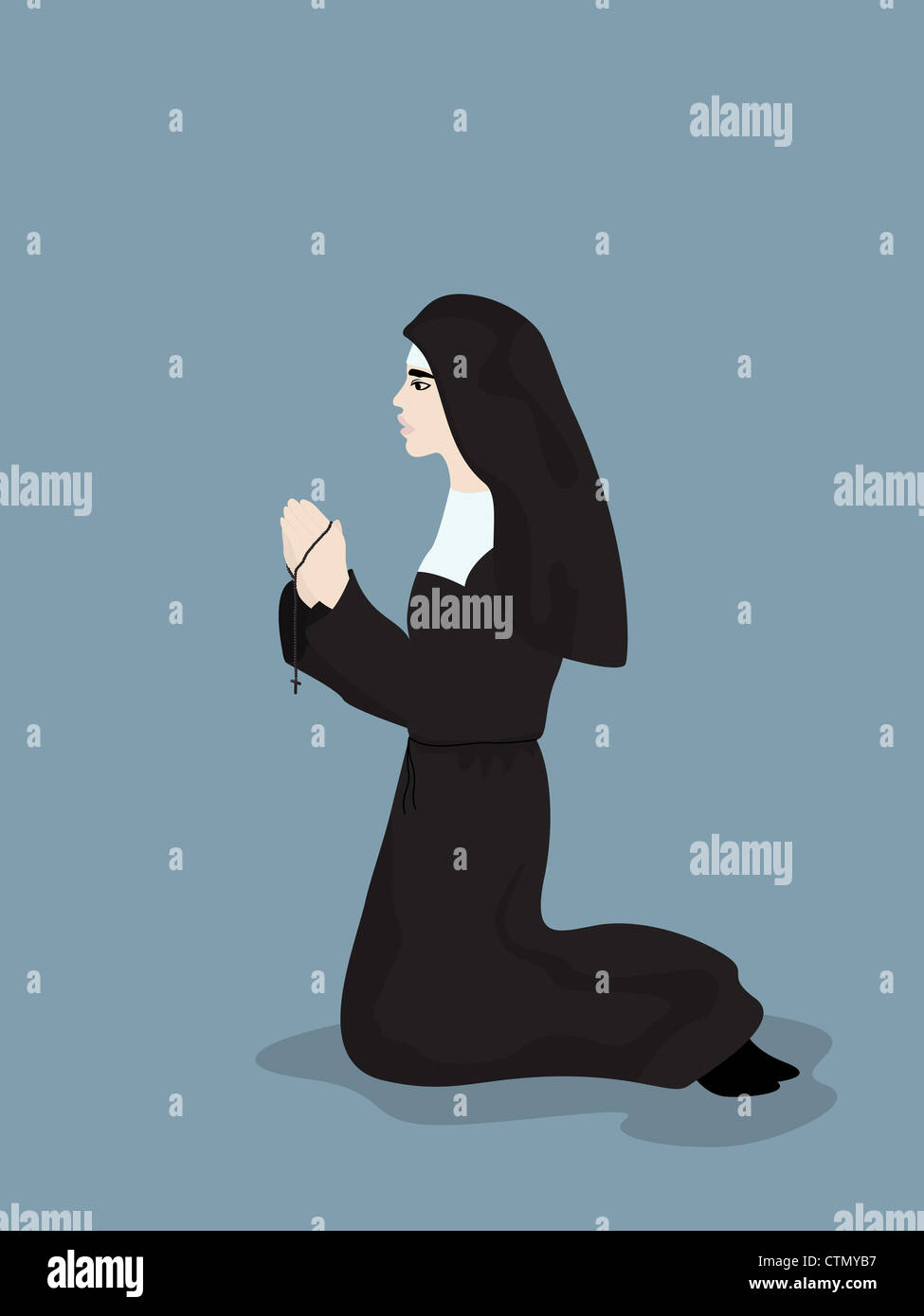 Cartoon style drawing of a praying nun Stock Photo - Alamy