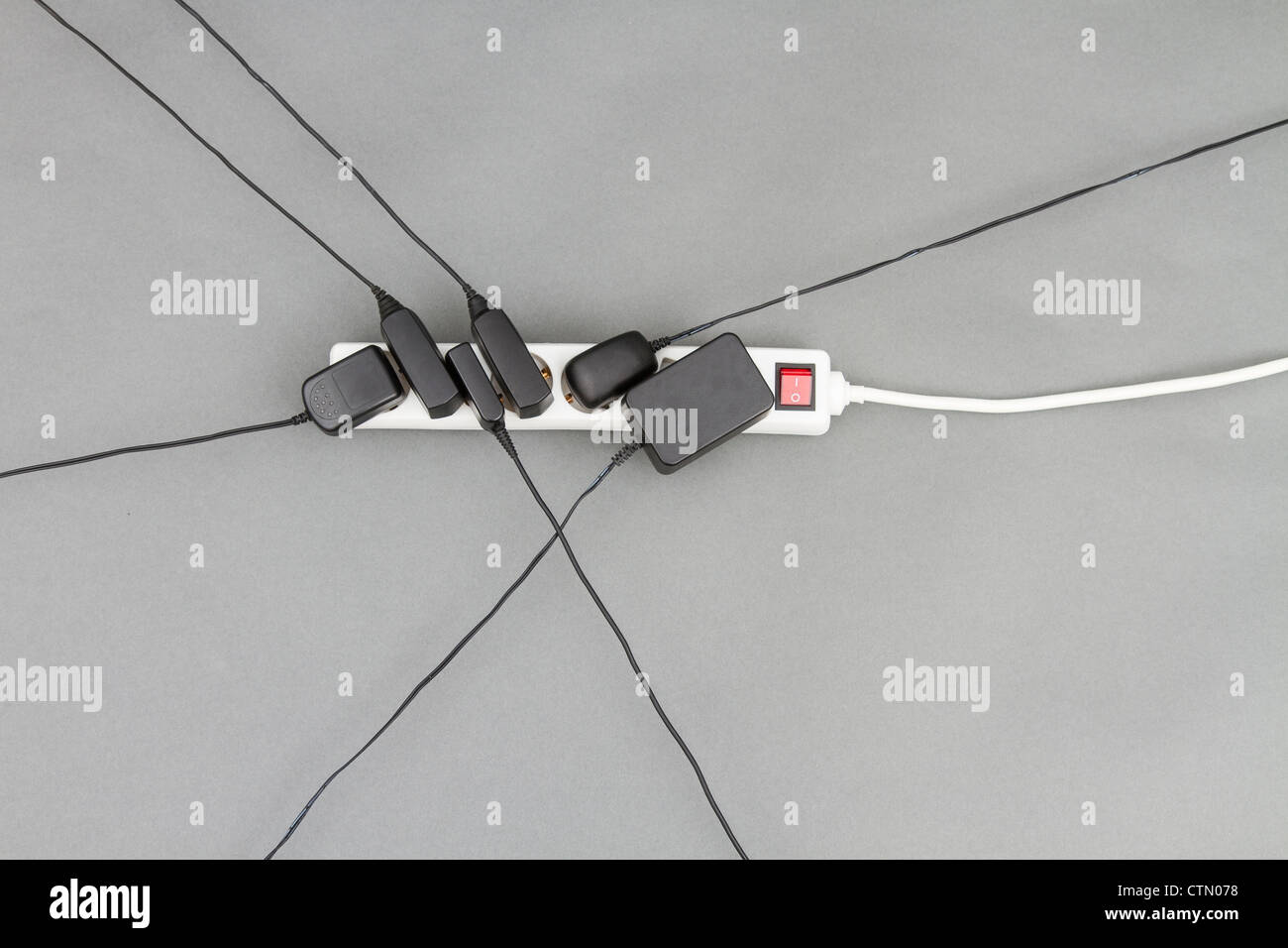multiple socket with many power supplies in grey background Stock Photo ...