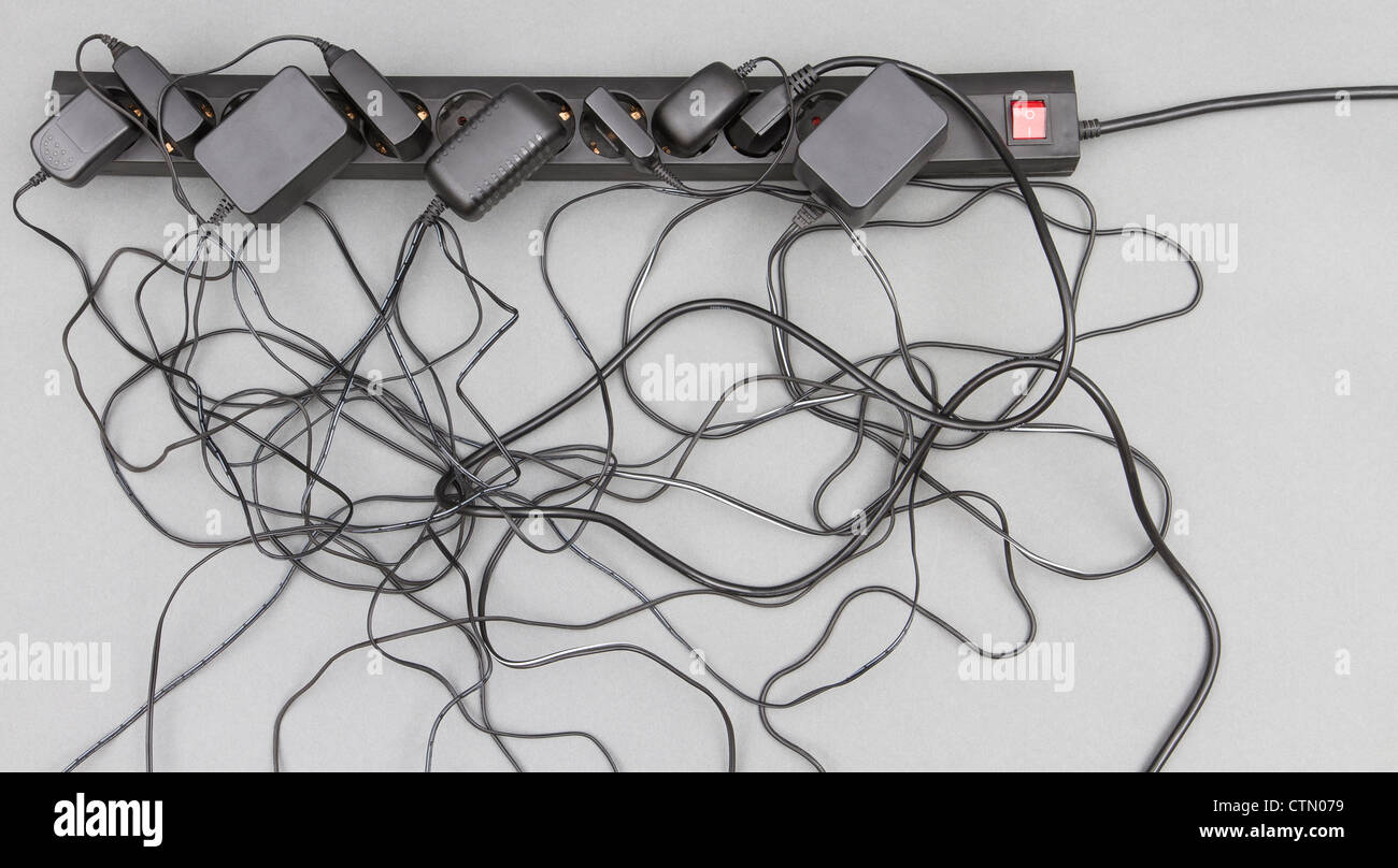 multiple socket with many power supplies in grey background Stock Photo ...