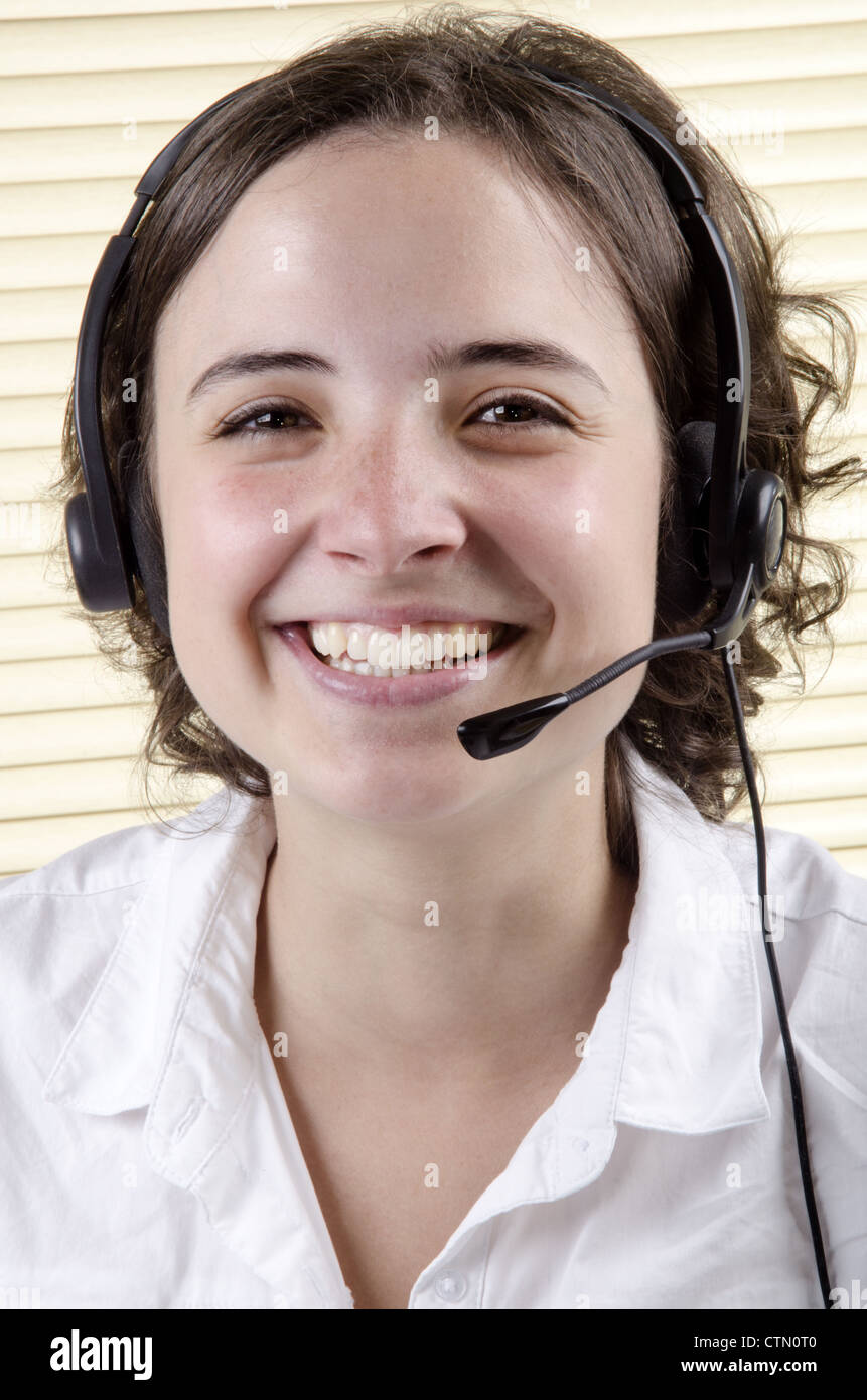 office employee during a telephone conversation with a head set Stock ...