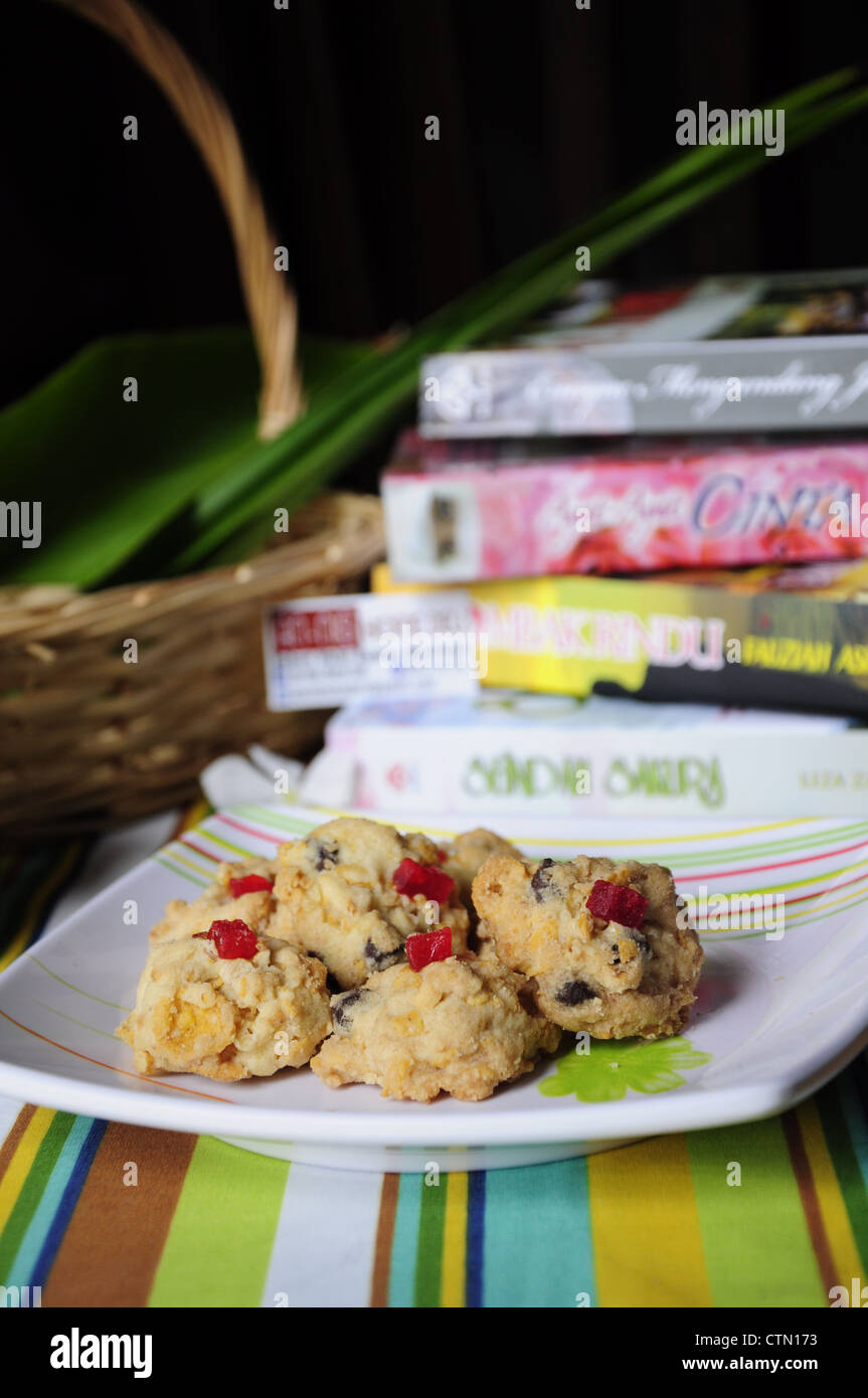 Red Pearl Biscuit and lay on white plate decorated with an interesting ...