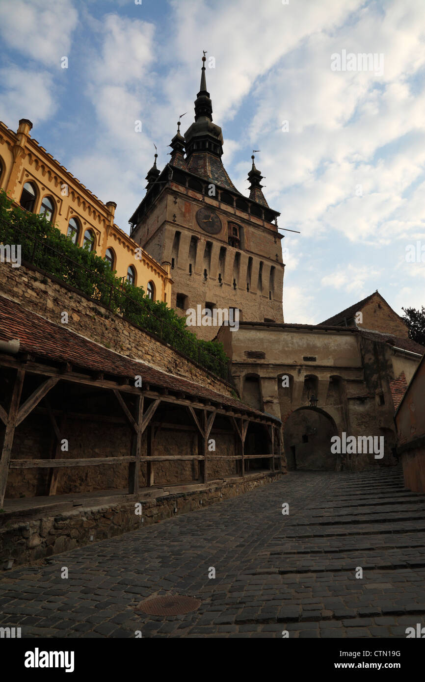 The Clock Tower in the medieval city of Sighisoara, Romania Stock Photo ...