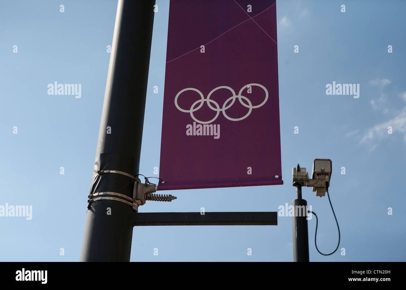 An Olympic flag next to a CCTV camera. Security has been paramount ...