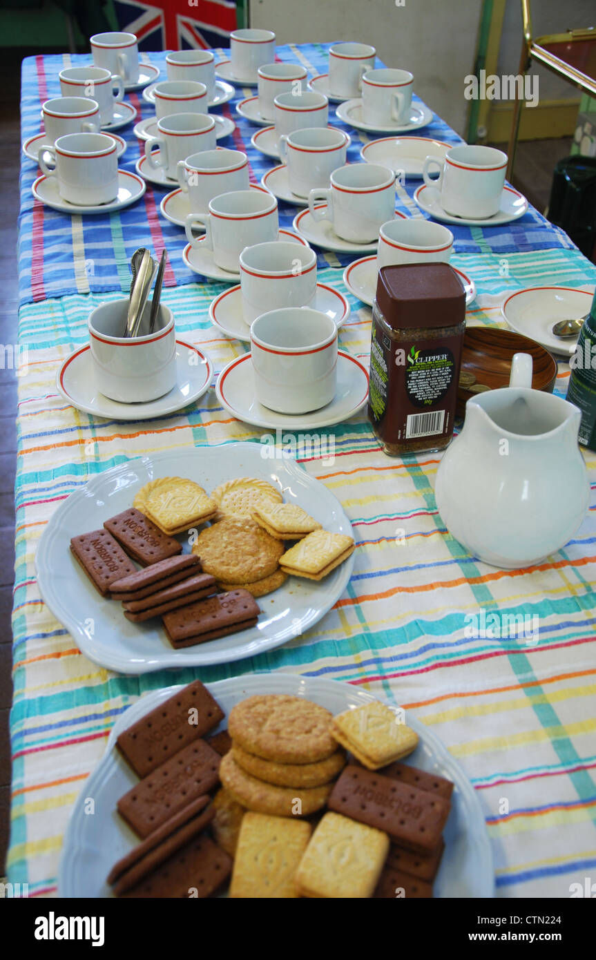 coffee and tea ready for visitors to local event at church hall ...