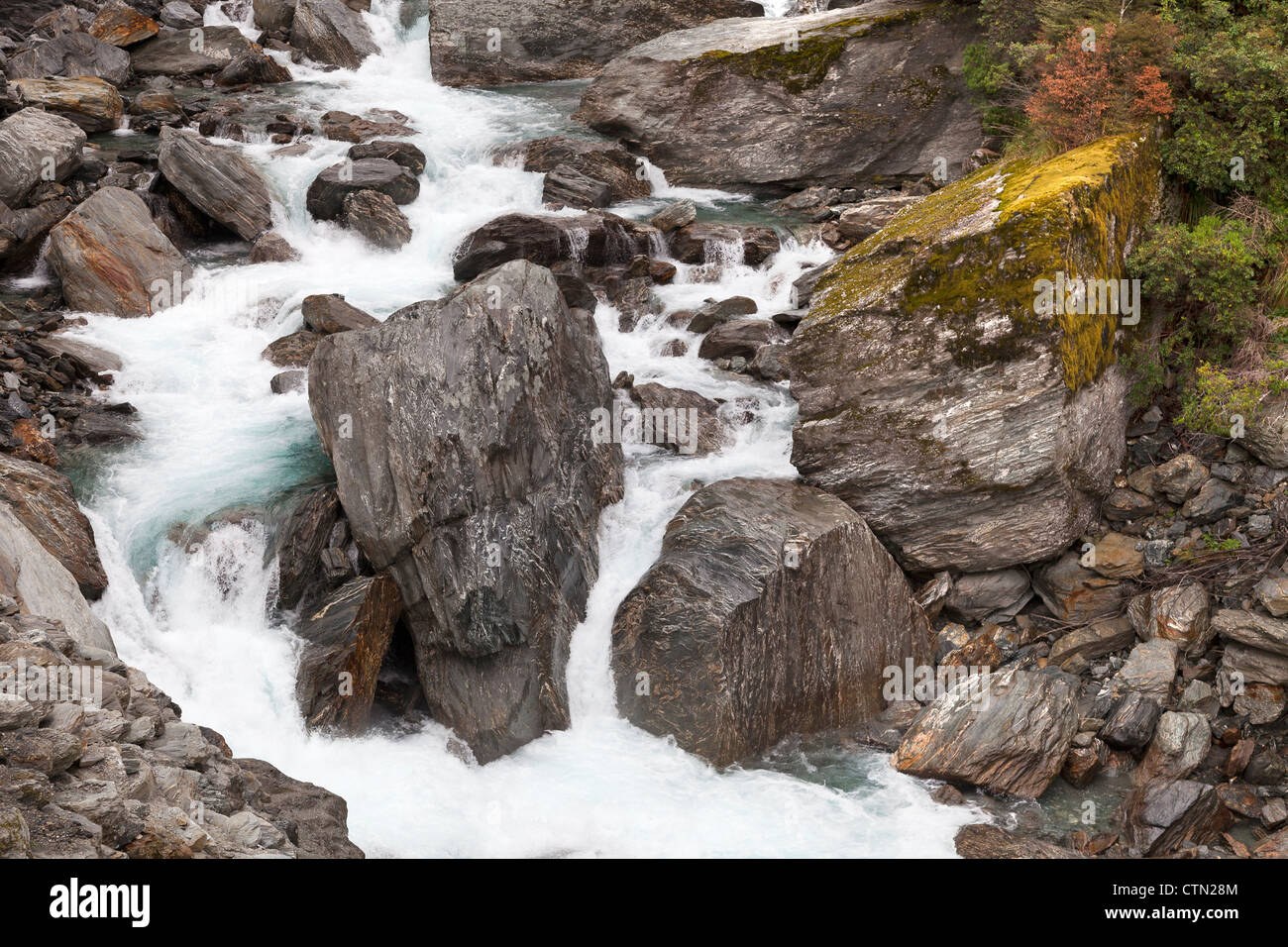 Giant boulders viewed from the Gates of Haast Bridge, Haast Pass, New ...